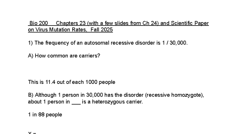 Bio+200: Virus Mutation Rates & Genetic Concepts - Fall 2025 - Studocu