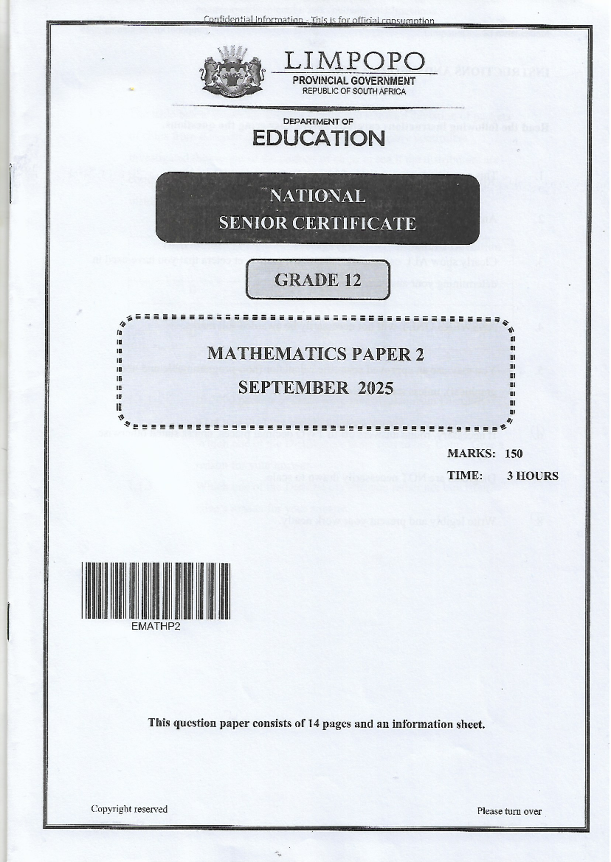 LIMPOPO G12 NSC Mathematics P2 September 2025 Exam Paper - Studocu
