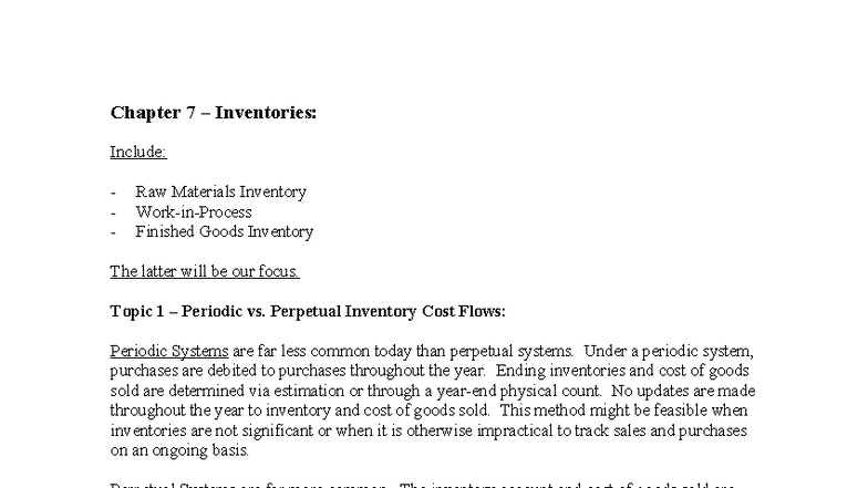 Chapter 7 Notes: Inventory Valuation Methods and Cost Flows - Studocu