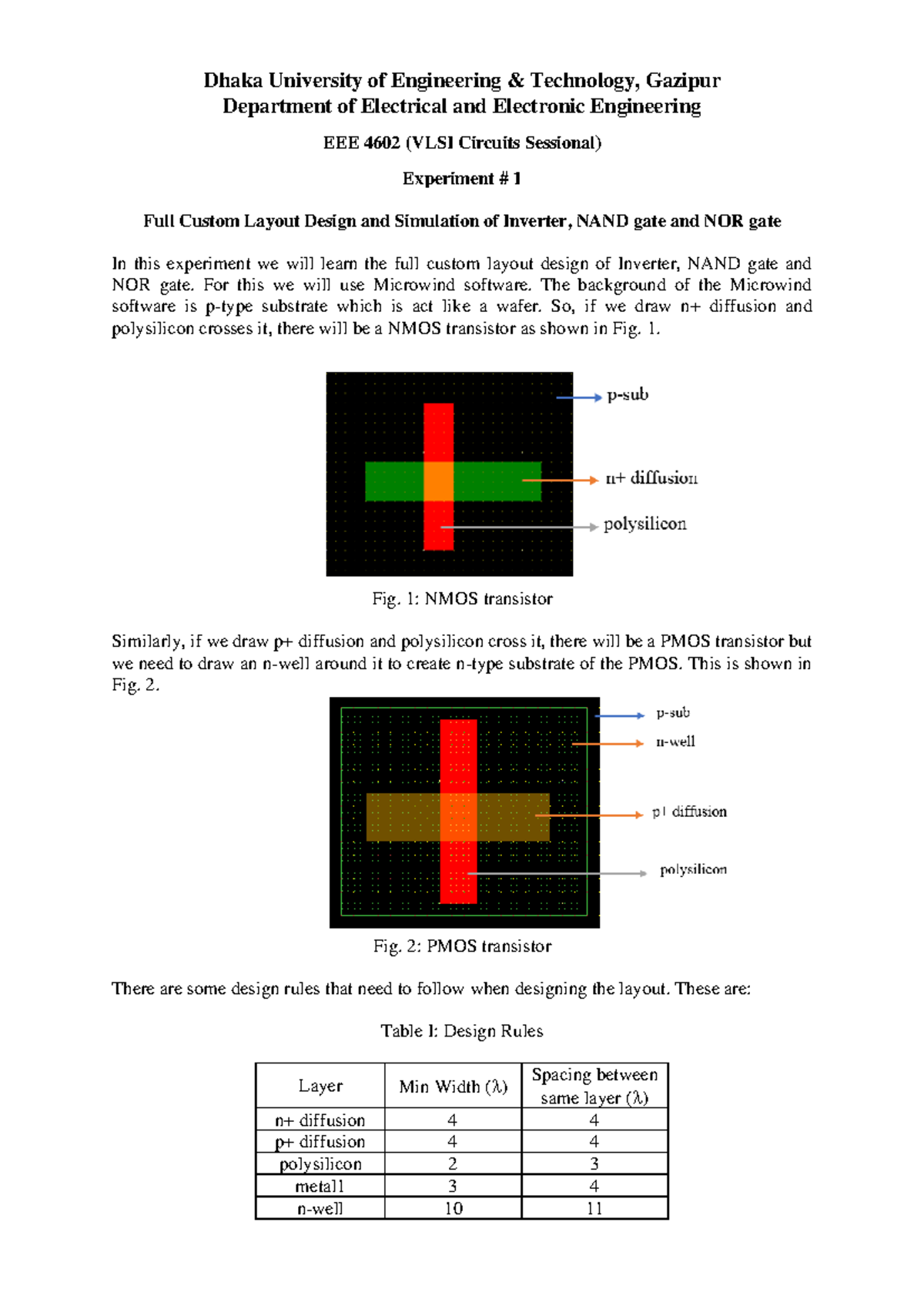 Expt-1: Full Custom Layout Design of Inverter, NAND & NOR Gates (4602 ...