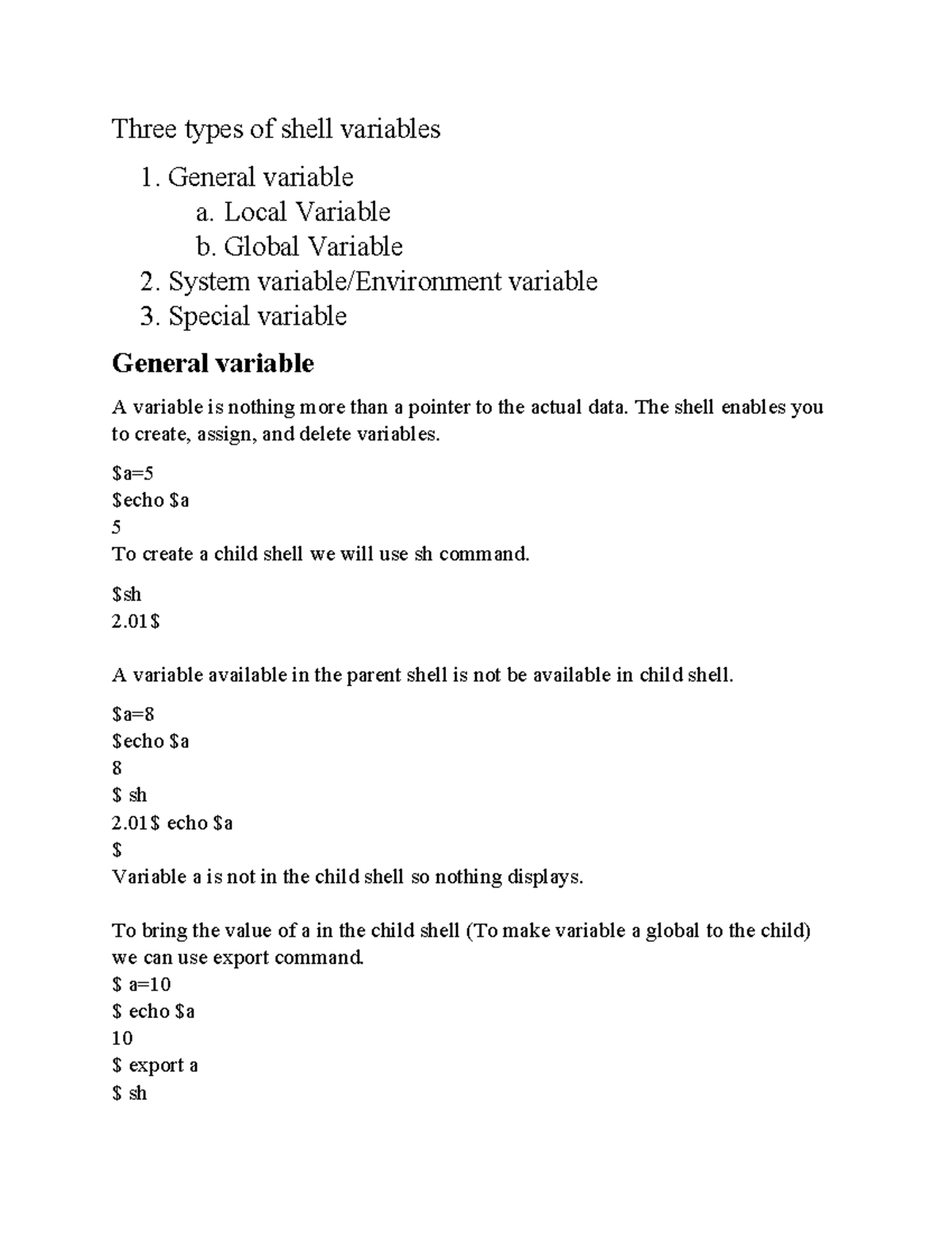 Shell Variables Overview: General, System, and Special Types - Studocu