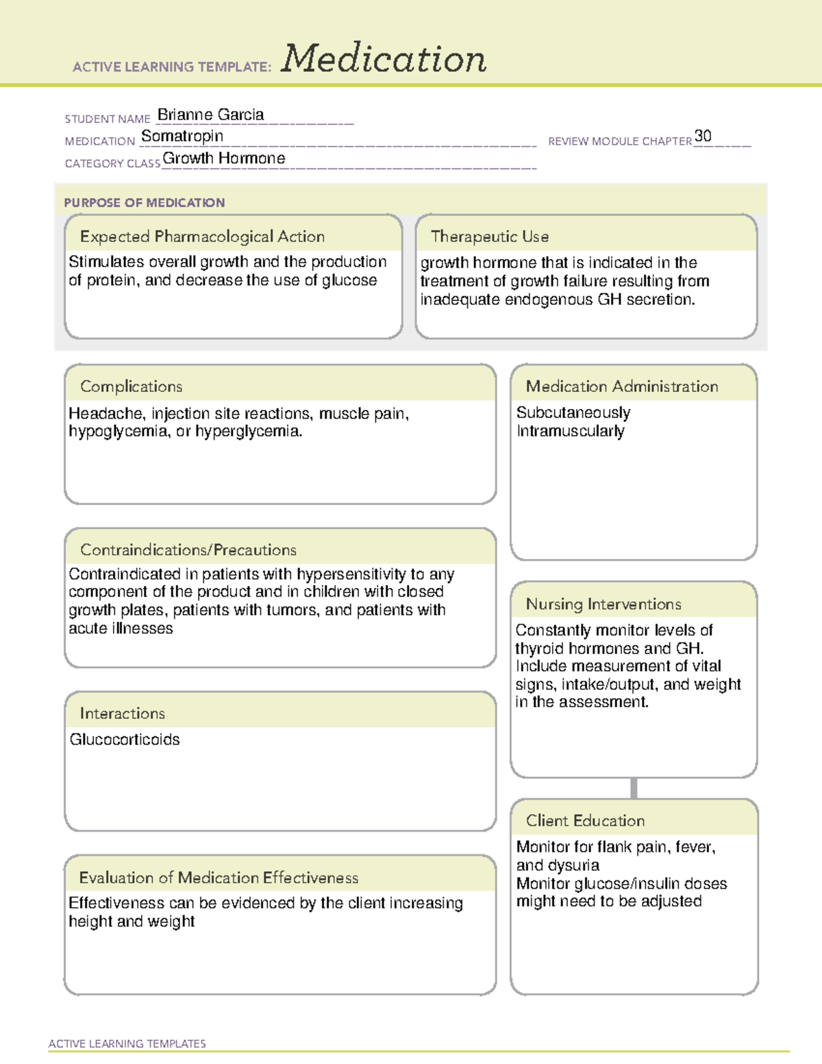 Active Learning Template - Somatropin Medication Overview - Studocu