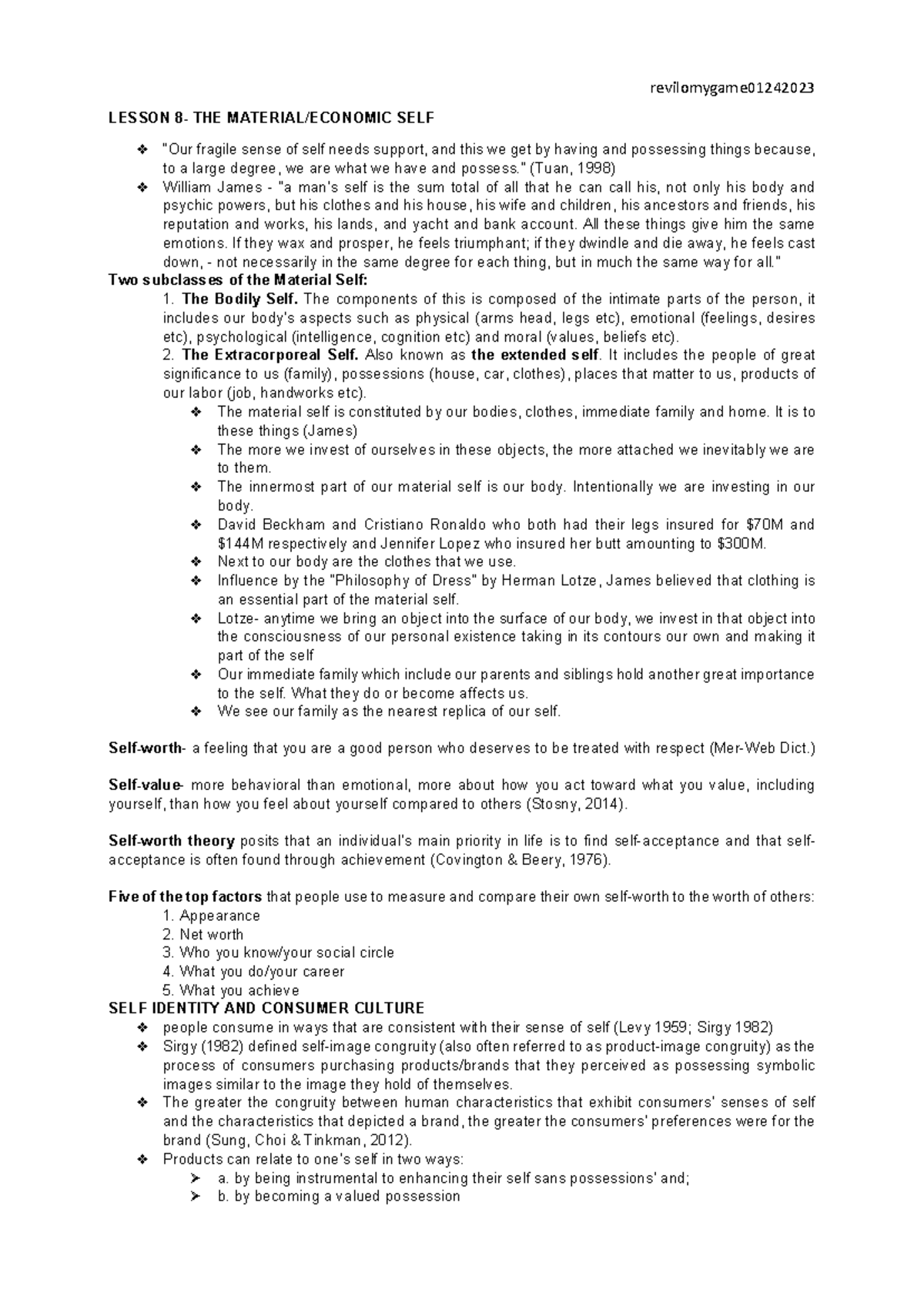 UTS 123 - Lesson Notes on Material, Spiritual, and Digital Self - Studocu
