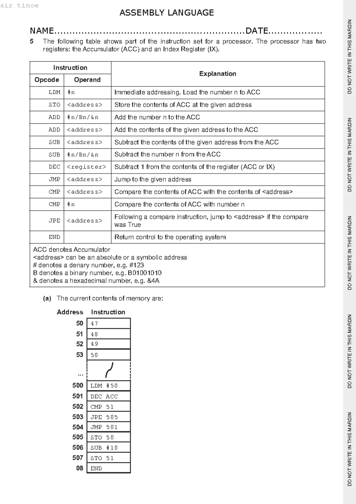 Assembly Language Instruction Set Overview for 9618 - Studocu