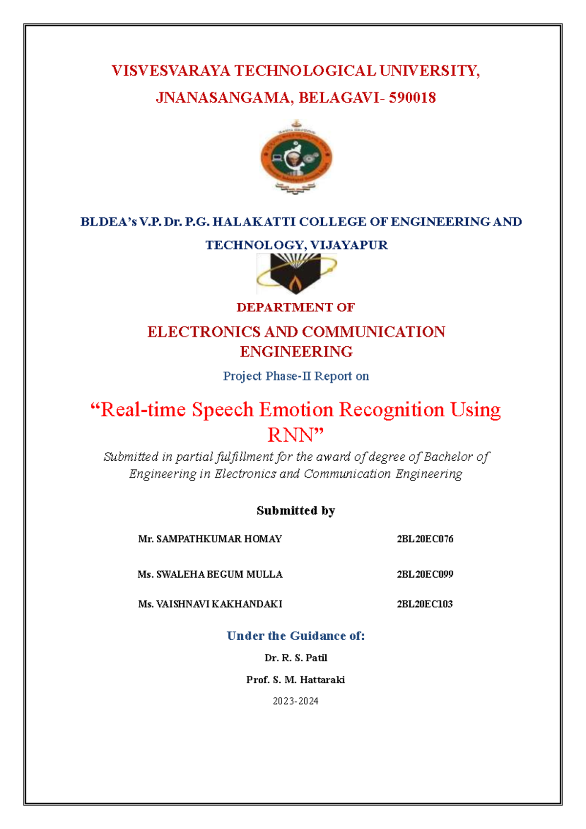 Speech Emotion Recognition Using RNN - Final Report (2BL20EC) - Studocu