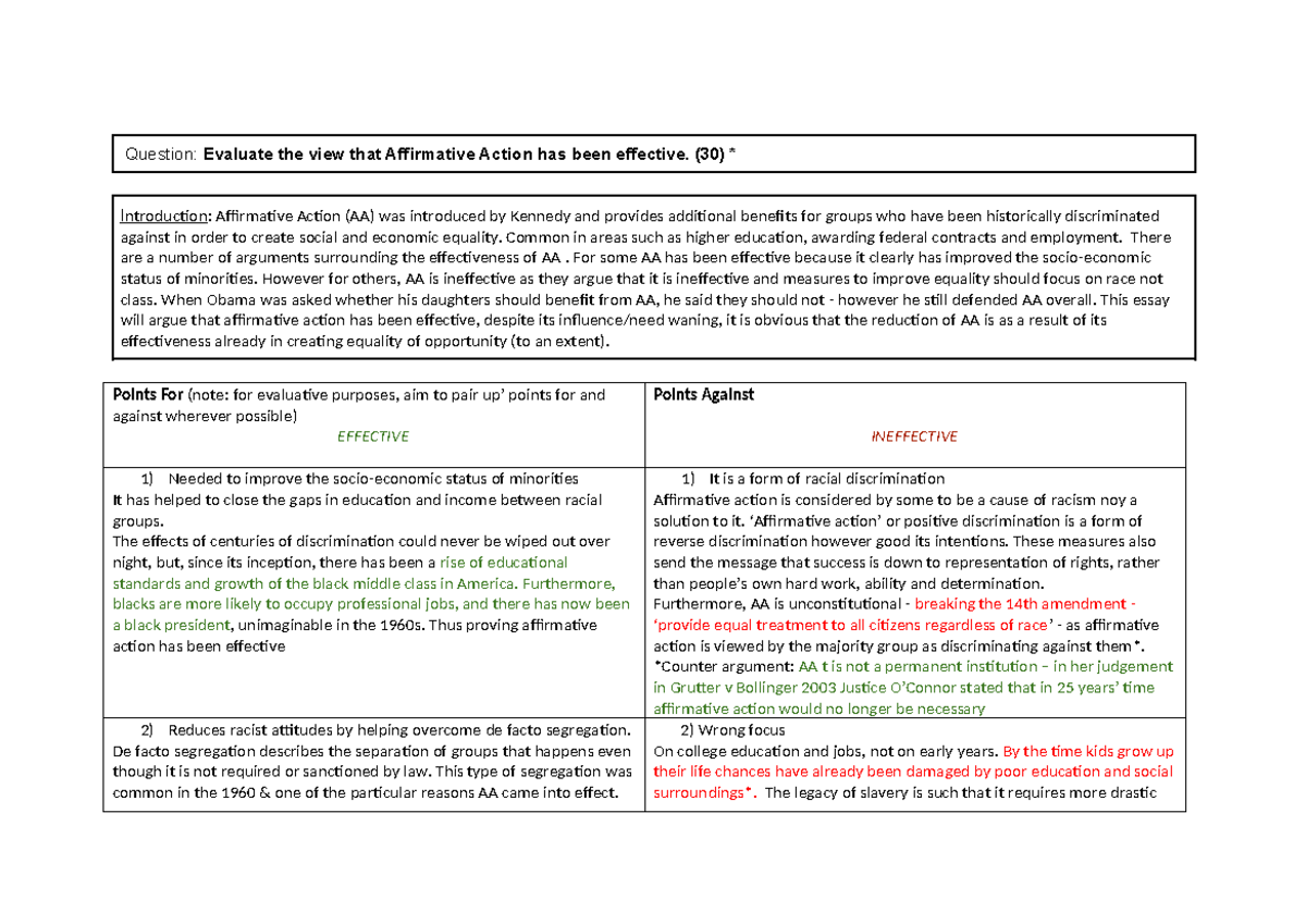 US Supreme Court & Affirmative Action Effectiveness Analysis - Studocu