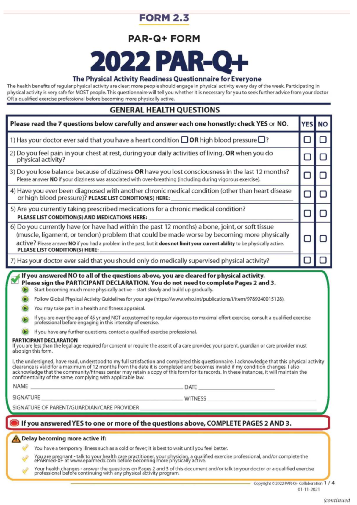 PAR-Q+ Form 2022: Physical Activity Readiness Questionnaire - Studocu