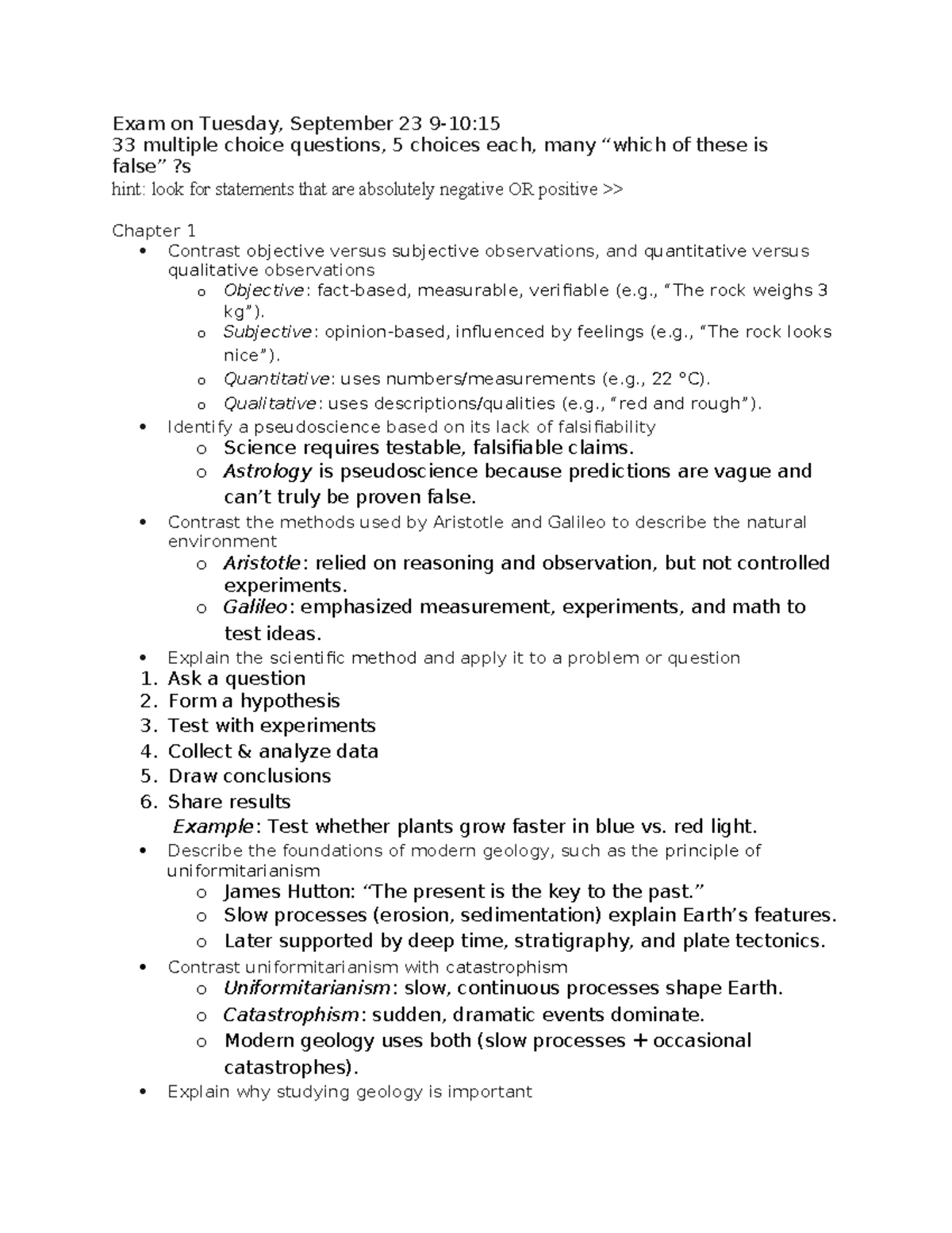 Geology Exam Study Guide: Key Concepts & Review (GEOL 101) - Studocu