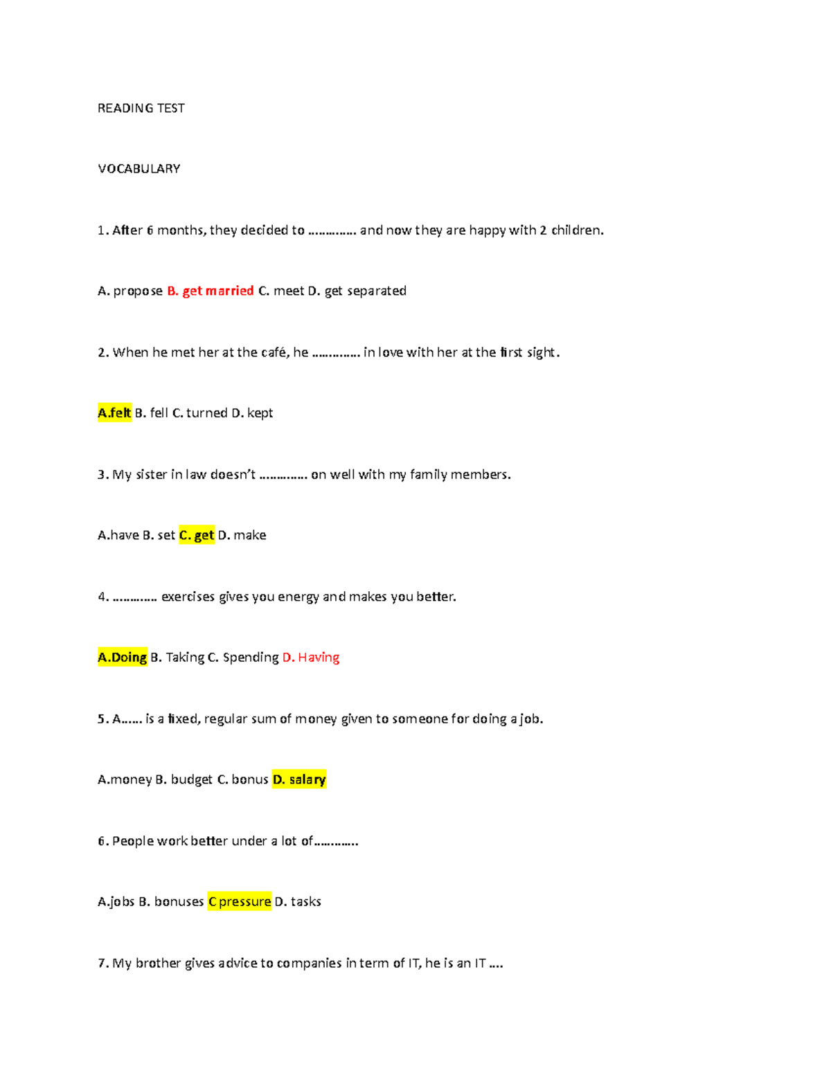 Vocabulary and Reading Test Study Guide - ENG 101 - Studocu