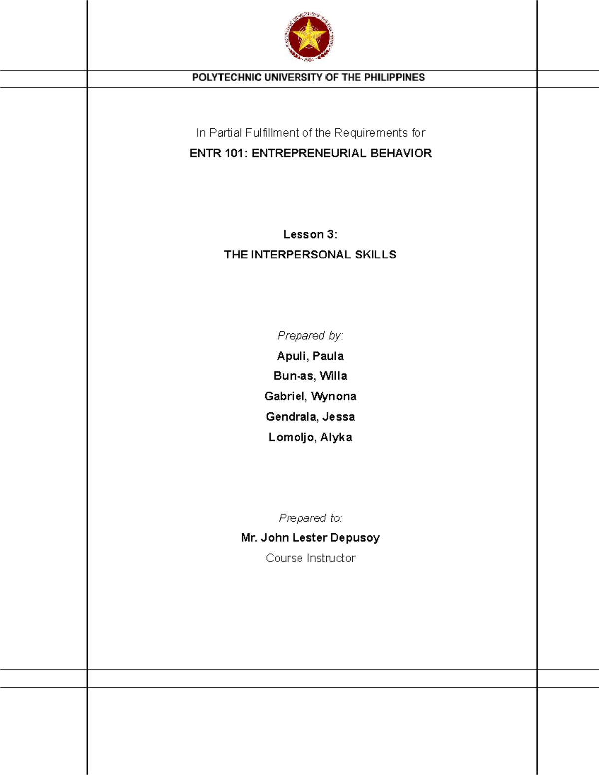 G3 ENTR 101: Lesson 3 - Interpersonal Skills in Entrepreneurial ...