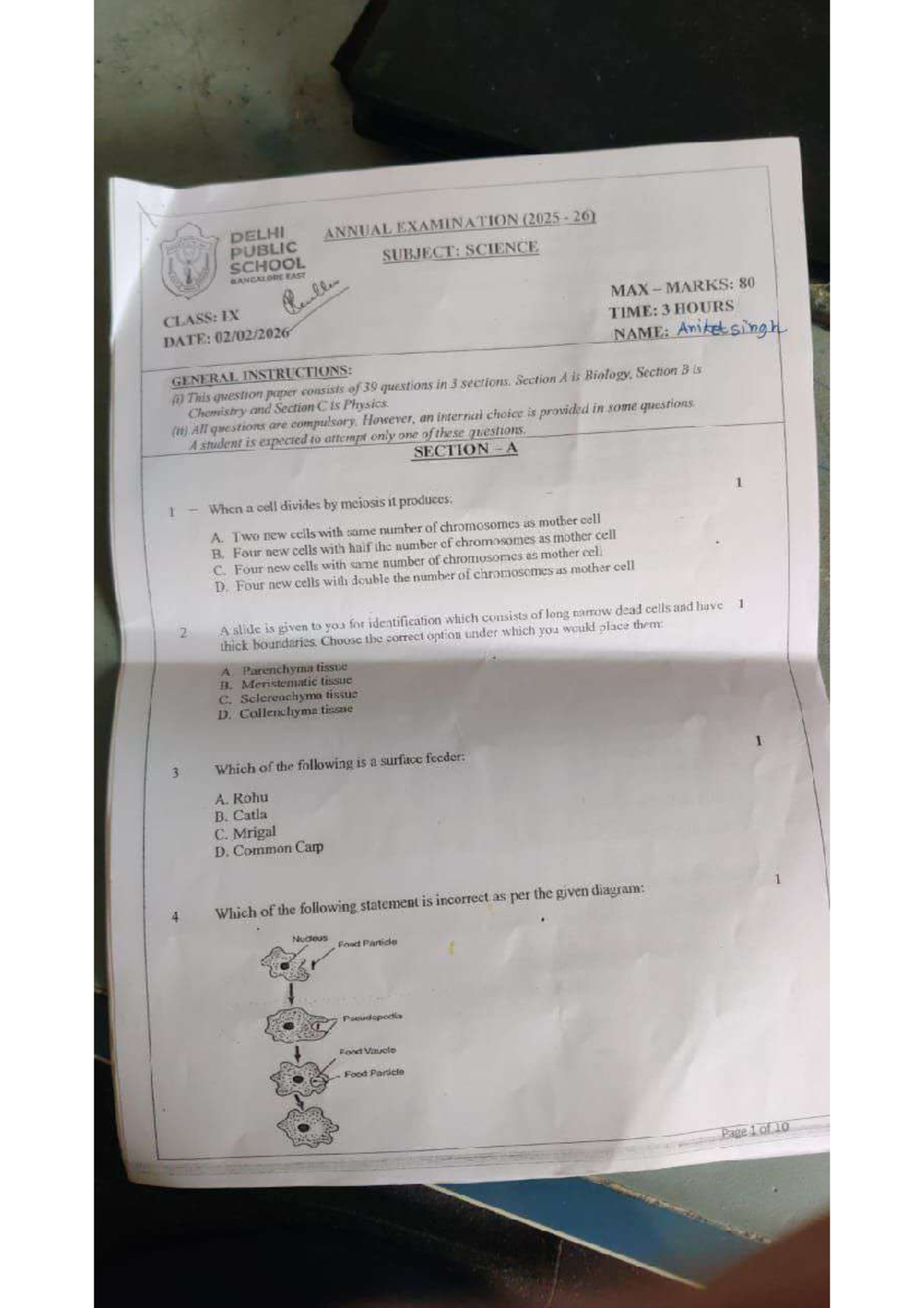 Science Annual Exam Class IX Paper DPS Bangalore East (2025-26) - Studocu
