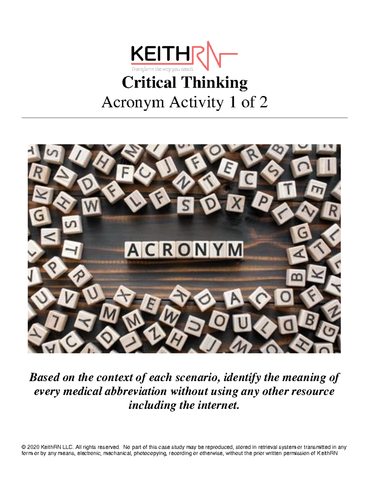 Critical Thinking Case Study: Medical Abbreviations Activity 1 of 2 ...