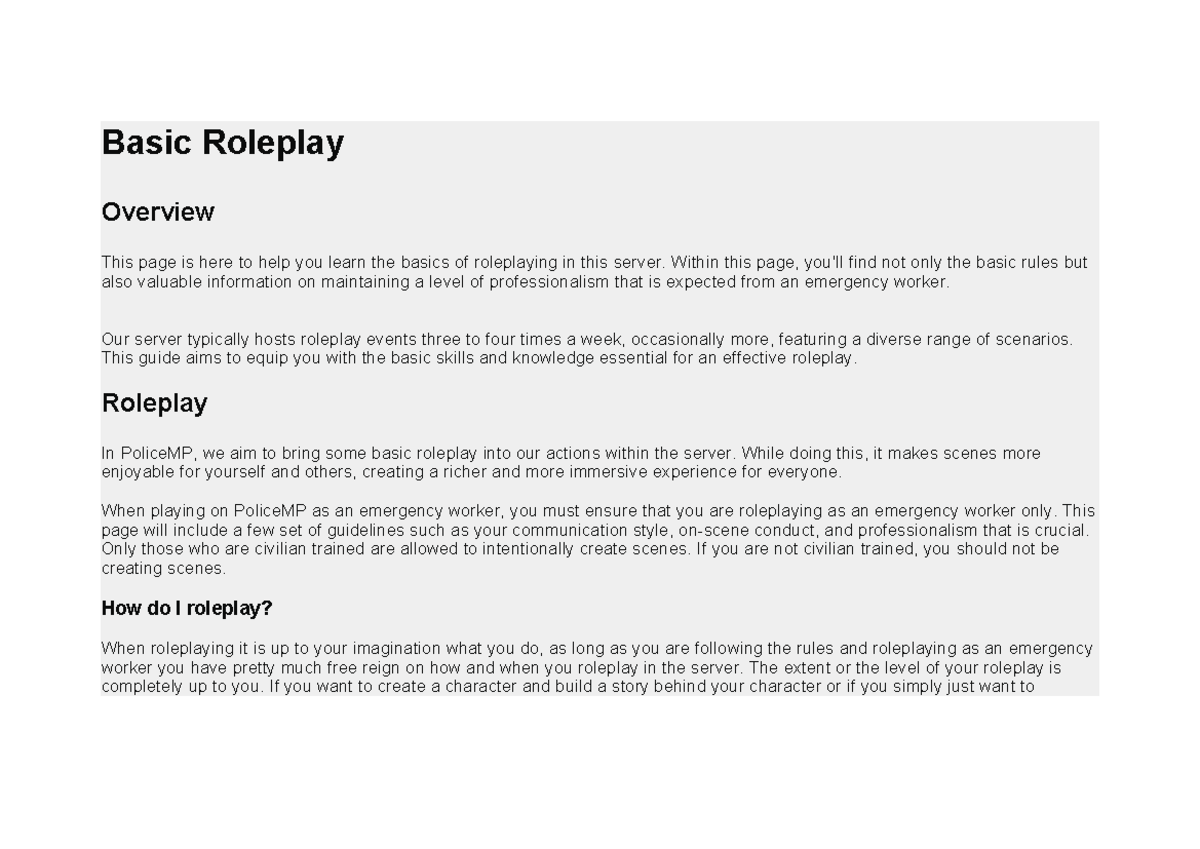 Basic Roleplay Guidelines for Emergency Workers - PoliceMP - Studocu