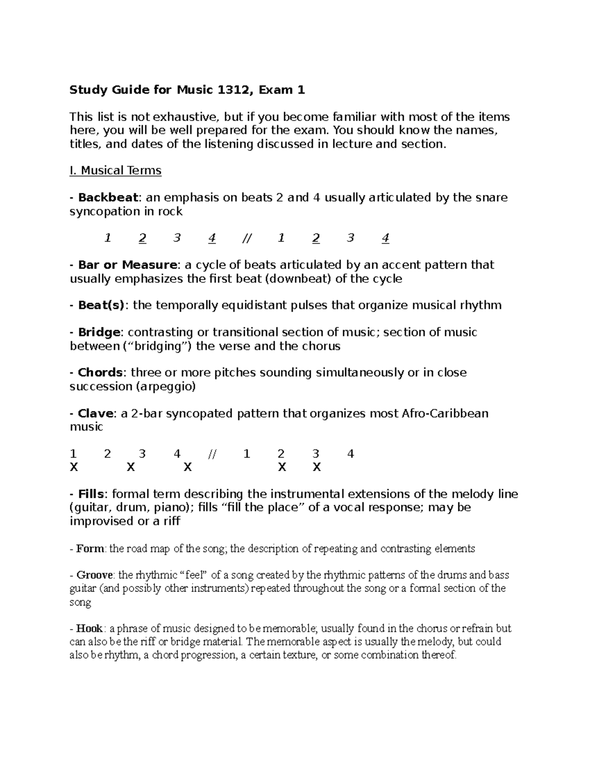 Music 1312 Exam 1 Study Guide: Key Terms & Concepts Review - Studocu