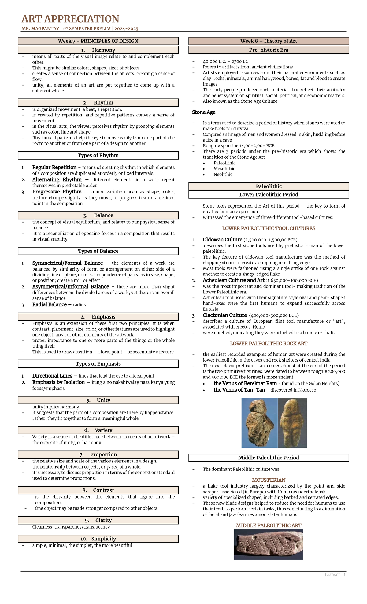 ART APPRECIATION MR. MAGPANTAY 1ST SEMESTER MIDTERM EXAM: PRINCIPLES OF ...