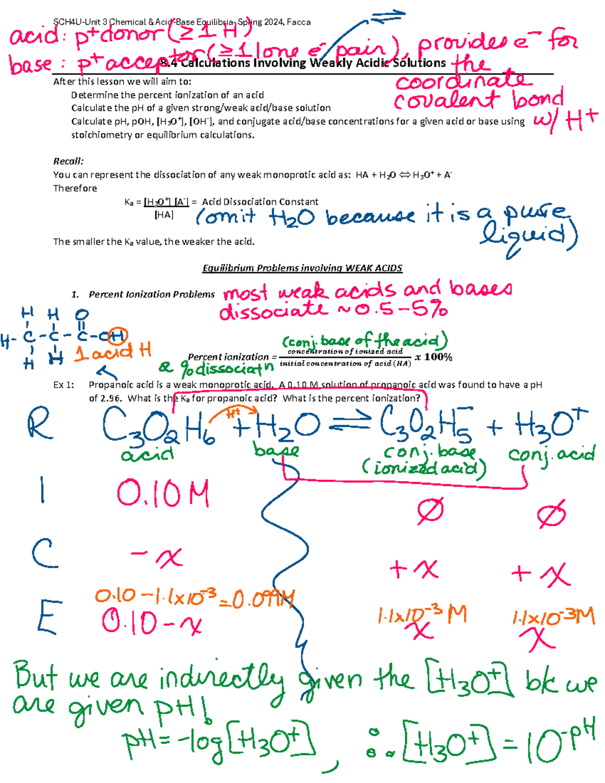 8.4 Filled IN Acidic Solutions - 8 Calculations Involving Weakly Acidic ...