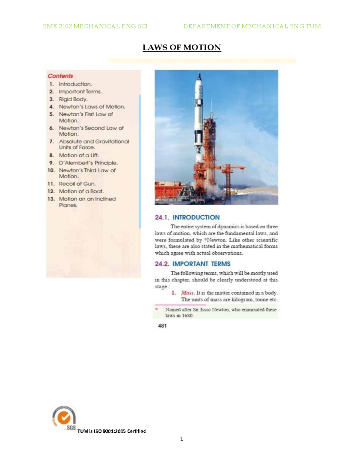 4B. Lesson FOUR- LAWS OF Motion - TUM is ISO 9001:2015 Certified LAWS ...