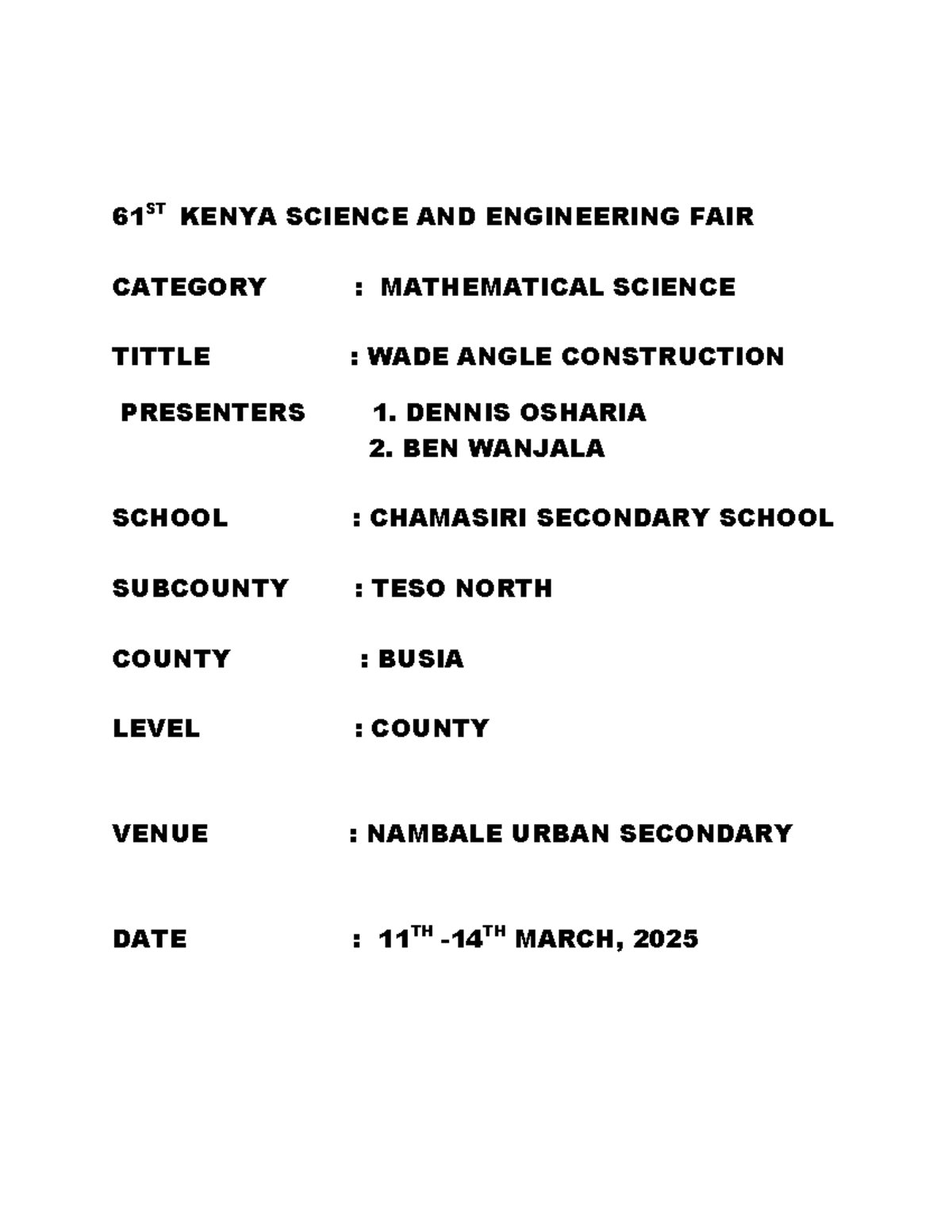 2025 KSEF Project: Angle Construction Using Ruler & Compass - Studocu