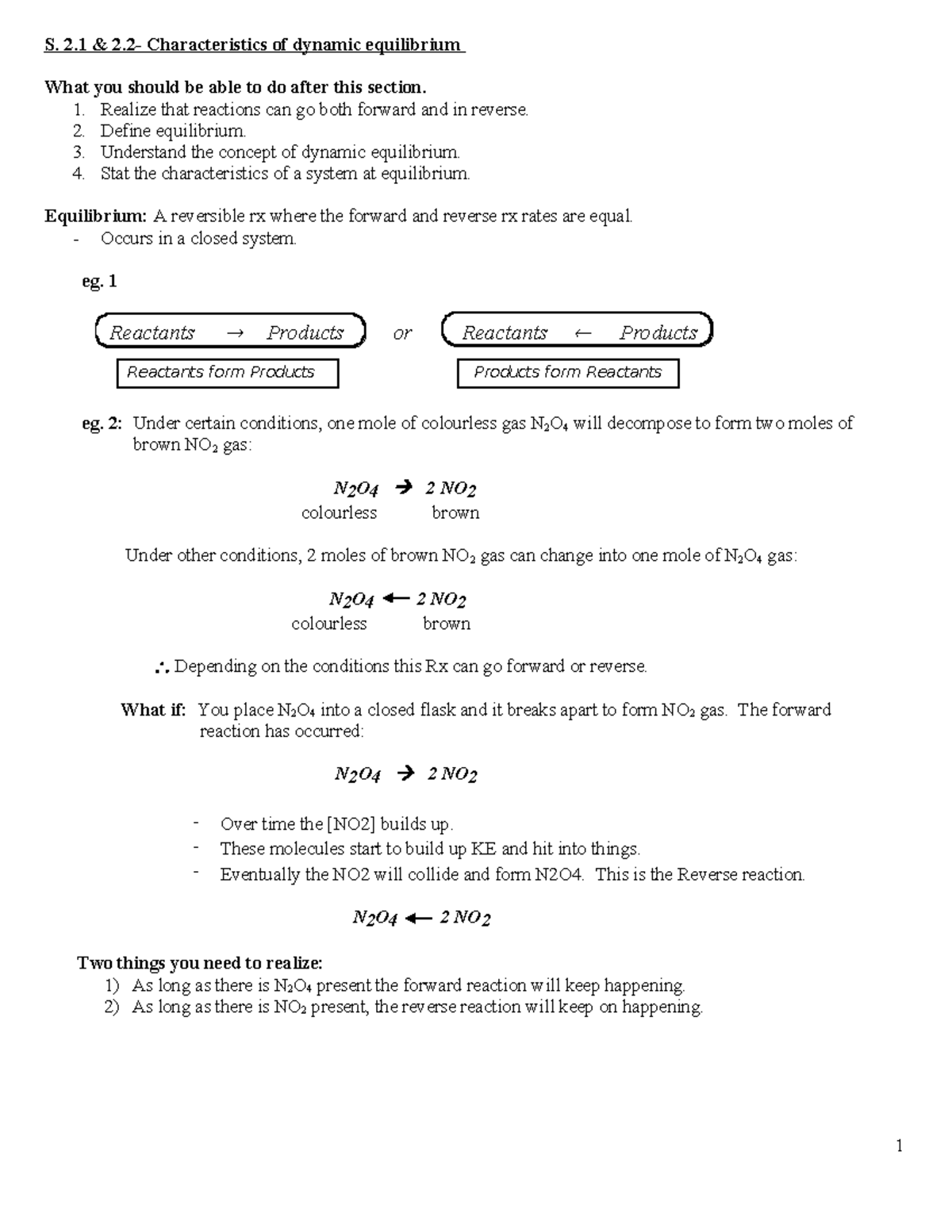 Chem 12 Unit 2: Dynamic Equilibrium Concepts and Characteristics - Studocu