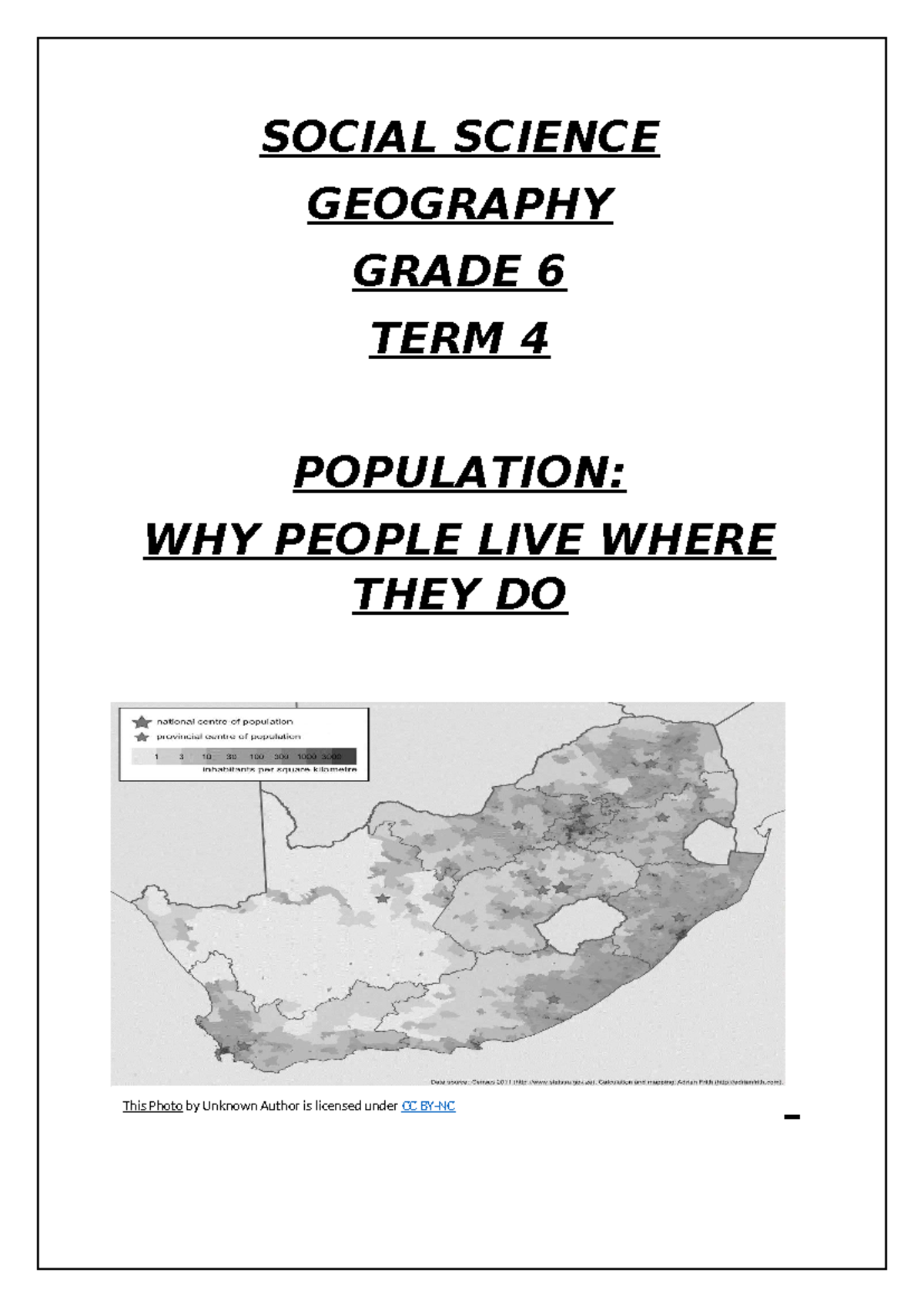 SOCIAL SCIENCE GEOGRAPHY GRADE 6 TERM 4: POPULATION DISTRIBUTION ...