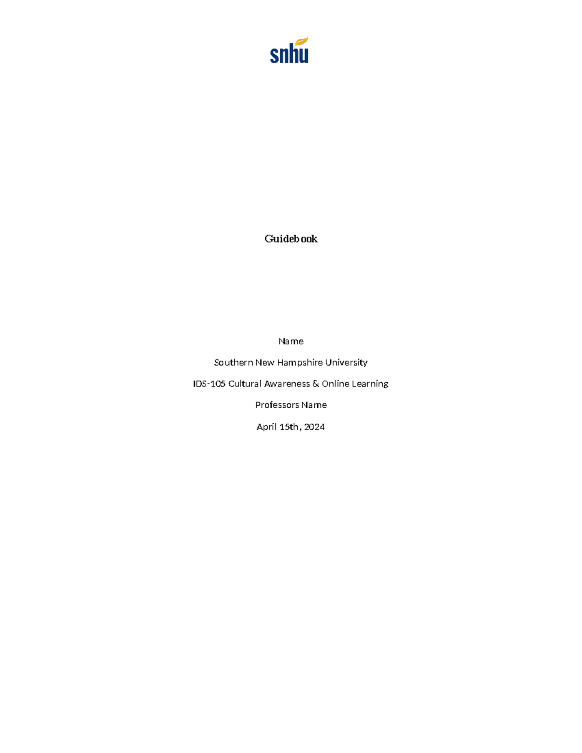 Final Paper: The Guidebook - Guidebook Name Southern New Hampshire ...