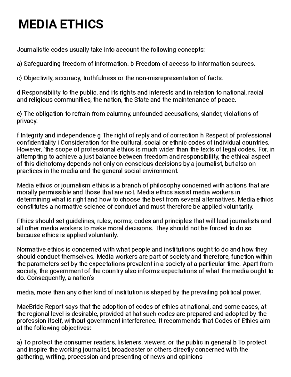 Media ethics - Lecture notes 4th semester - MEDIA ETHICS Journalistic ...