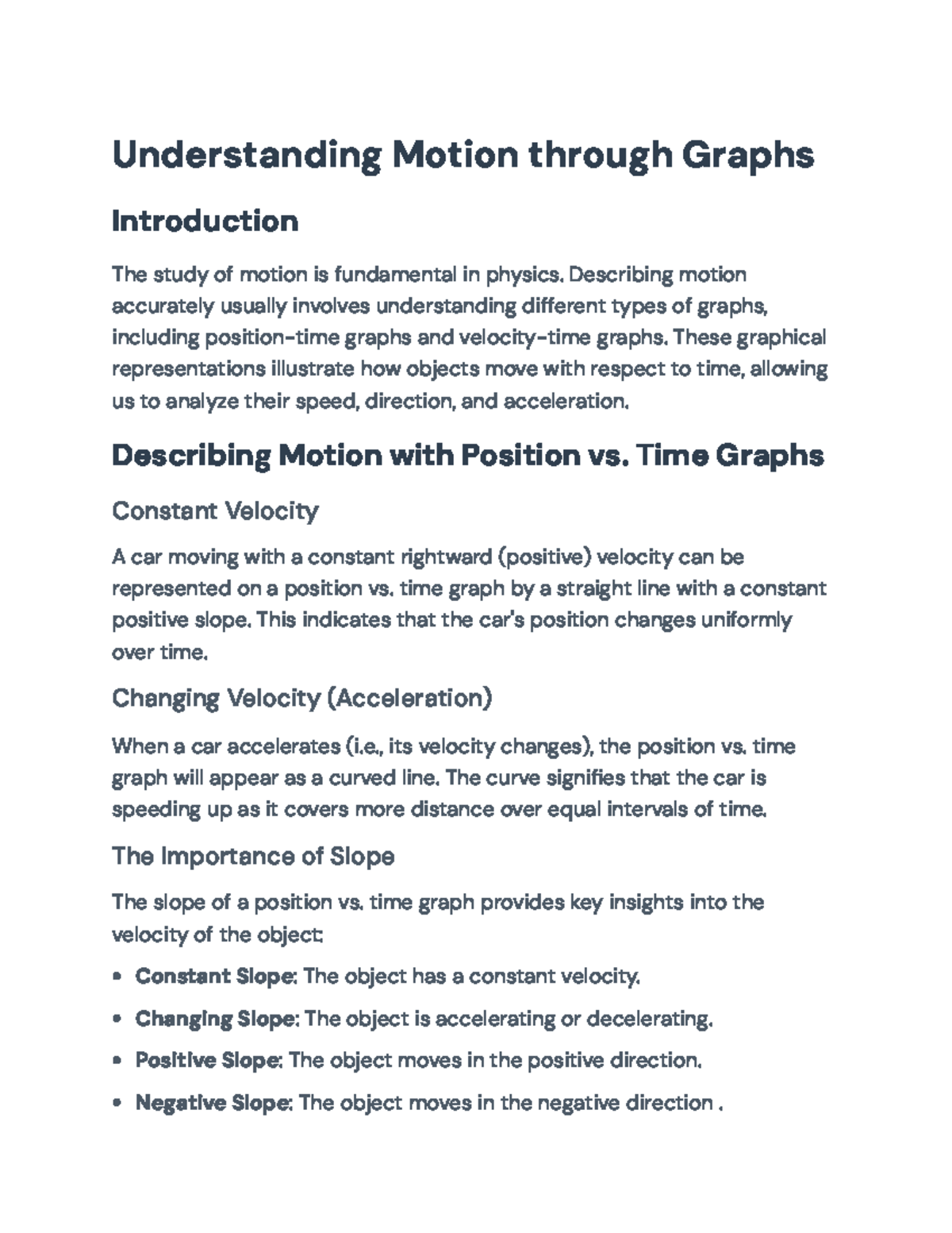 Understanding Motion: Position & Velocity vs. Time Graphs (PHYS101 ...