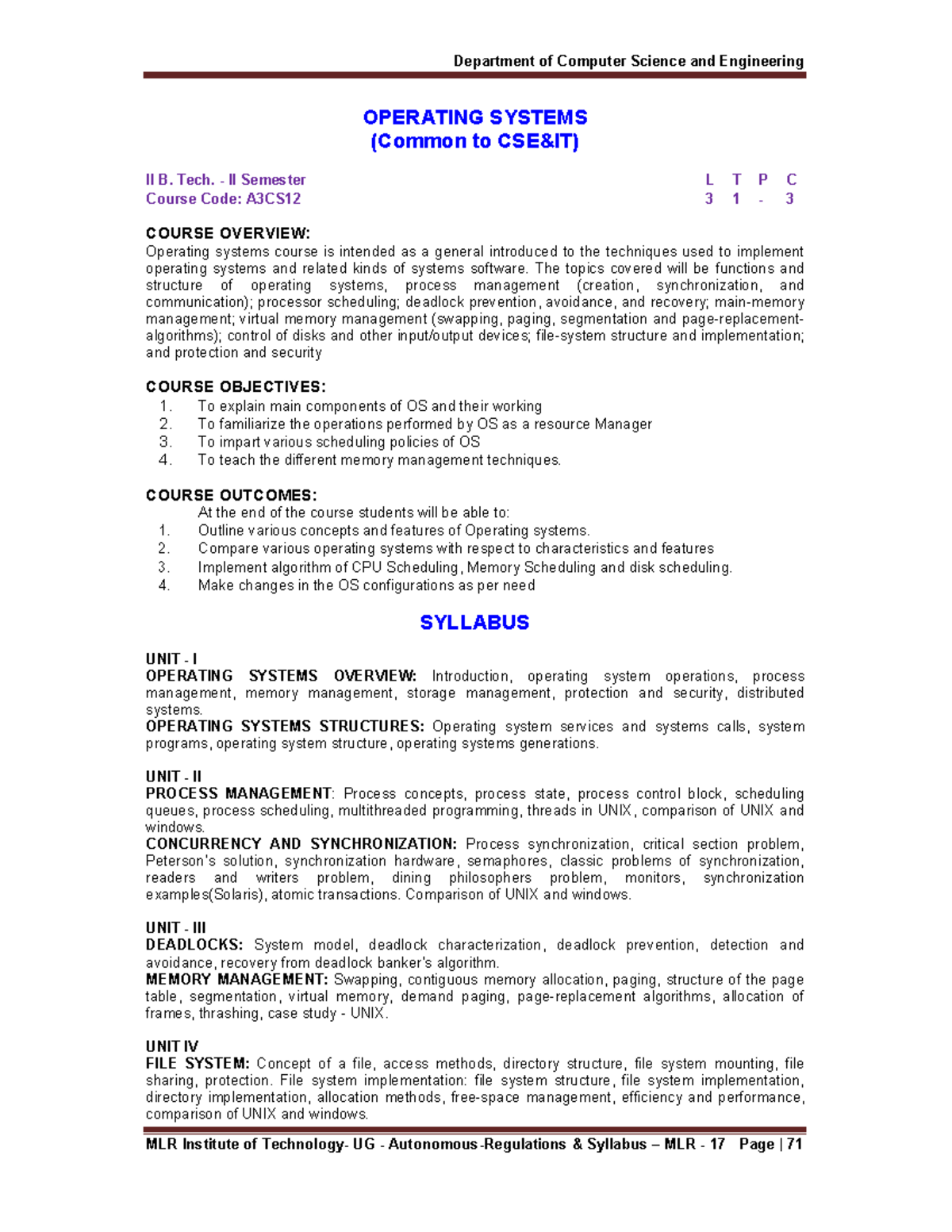 Operating Systems Overview - A3CS12 Course Notes - Studocu