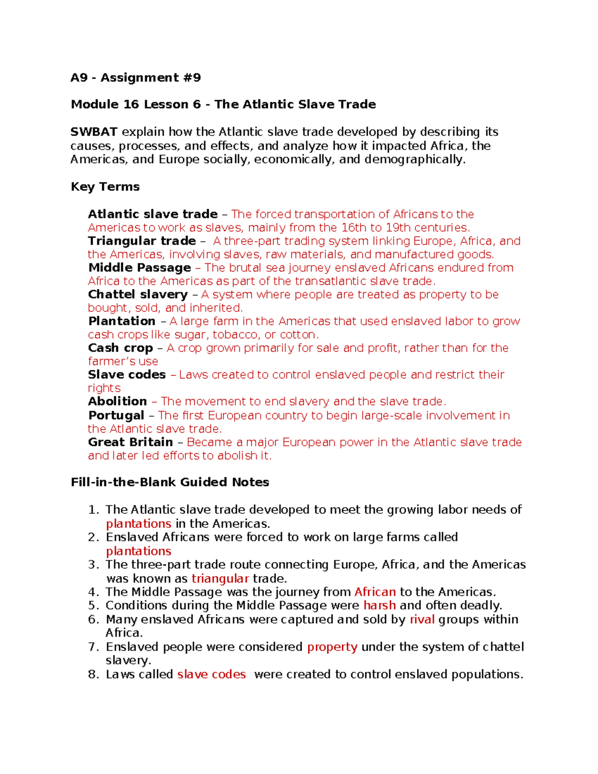 A9 Module 16 Lesson 6: Understanding the Atlantic Slave Trade - Studocu