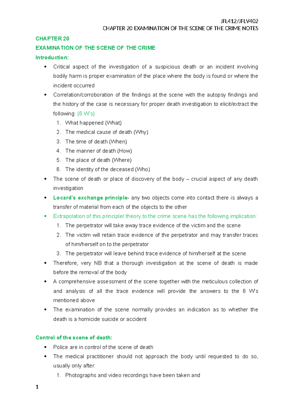 Examination OF THE Scene OF Death Chapter 20 - CHAPTER 20 EXAMINATION ...