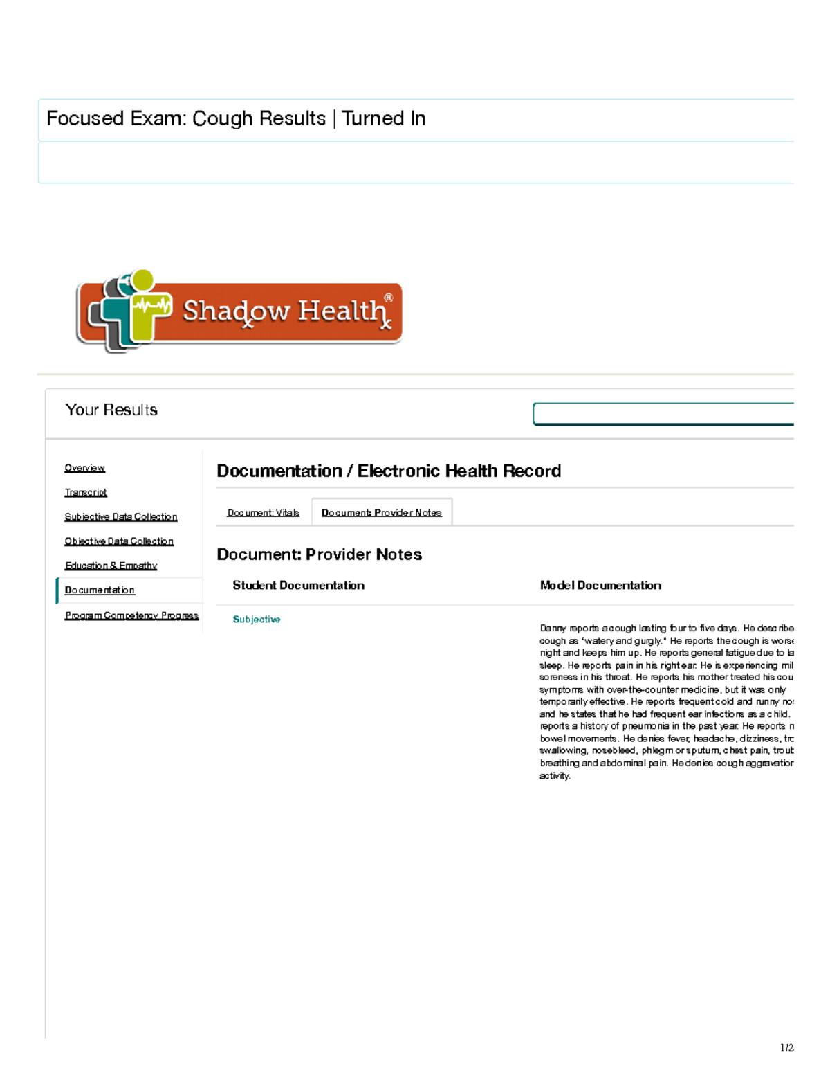 Focused Exam - Cough Documentation for Danny Rivera (Shadowhealth ...