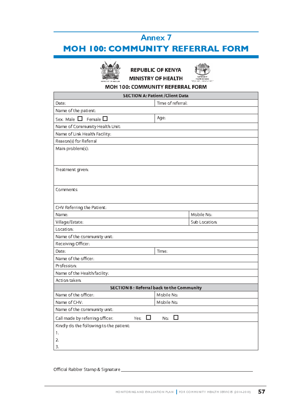 MOH 100: Community Referral Form for Health Services in Kenya - Studocu