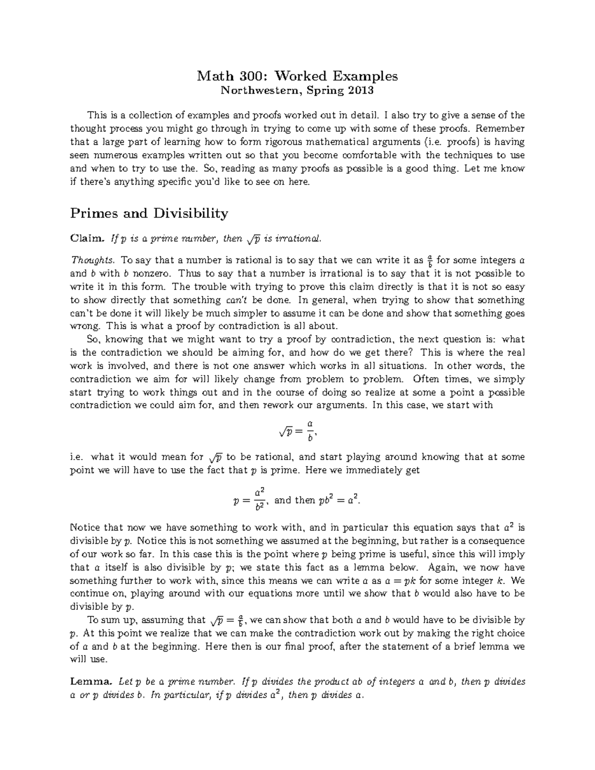Math 300 Worked Examples - Math 300: Worked Examples Northwestern ...