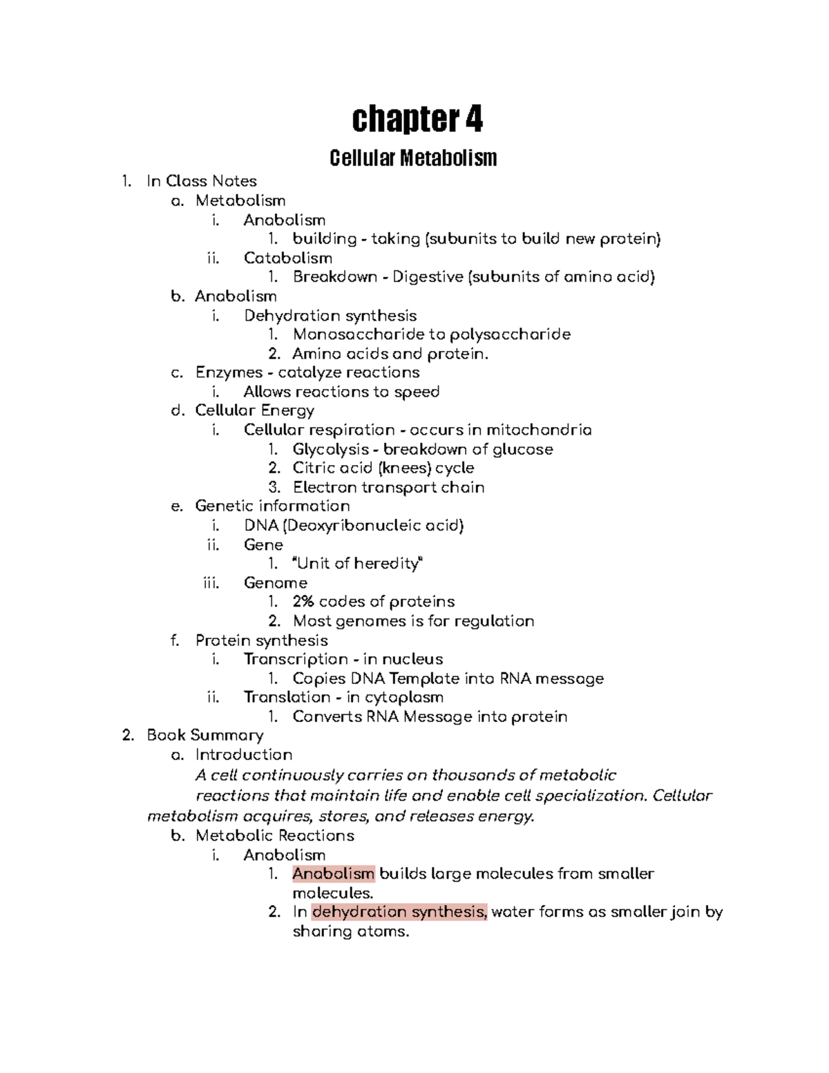 Anatomy and Physiology ANP 101: Cellular Metabolism Chapter 4 Notes ...