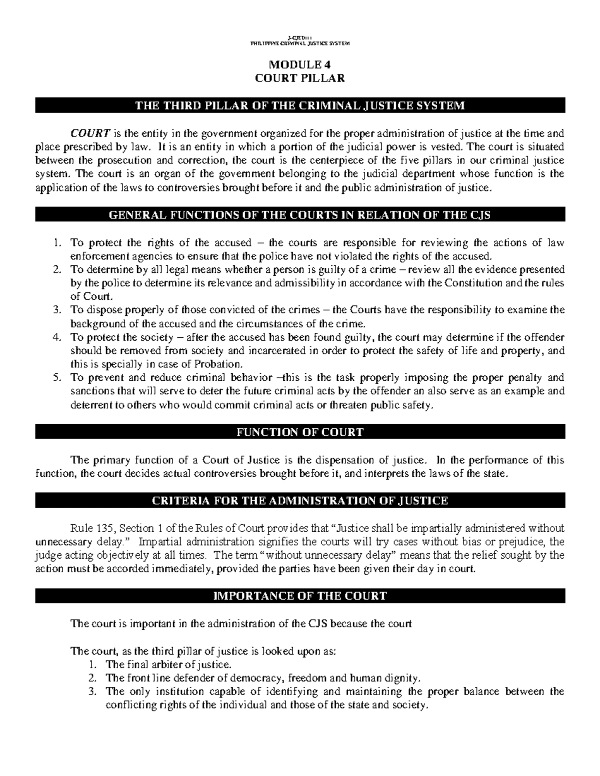 Module 3 - PROSECUTION PILLAR - MODULE 3 PROSECUTION PROSECUTION AS A PILLAR OF THE CJS The ...