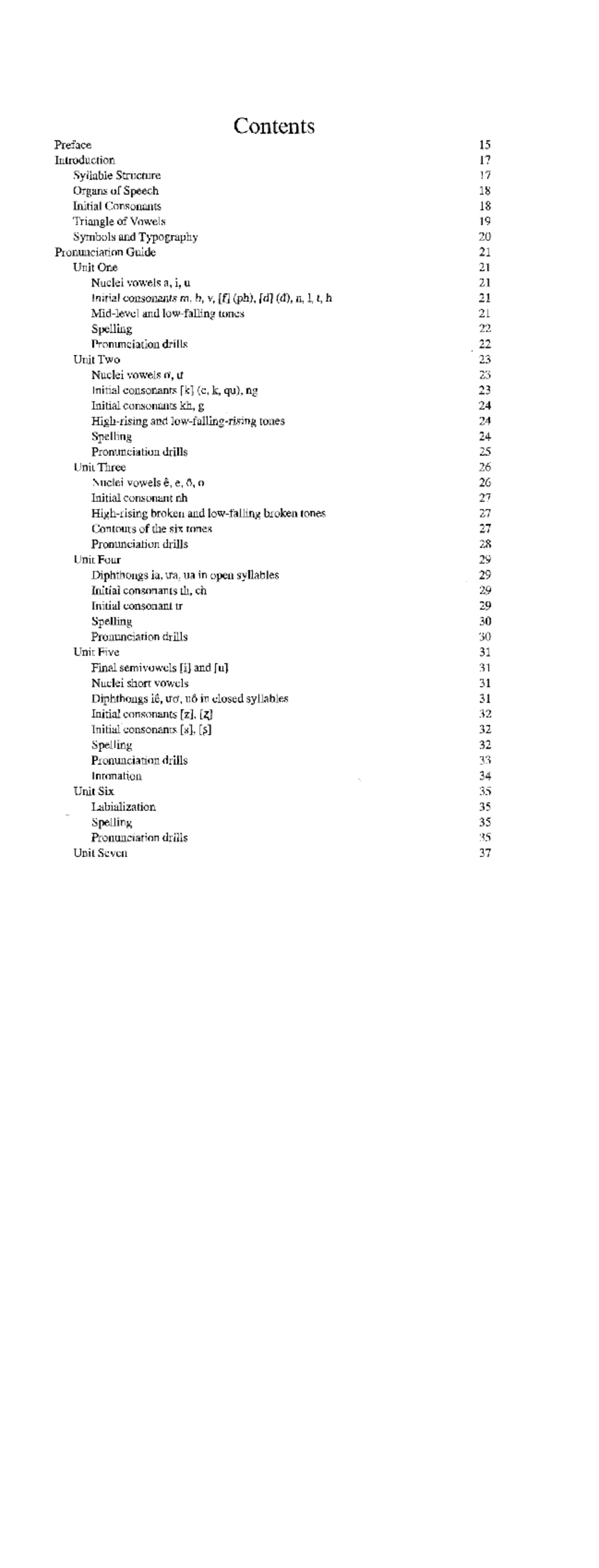 Elementary Vietnamese Course - Table of Contents (2001) - Studocu