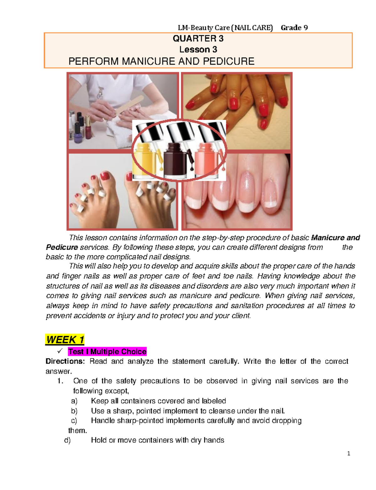 SLM Beauty CARE: Lesson 3 - Performing Manicure & Pedicure Techniques ...
