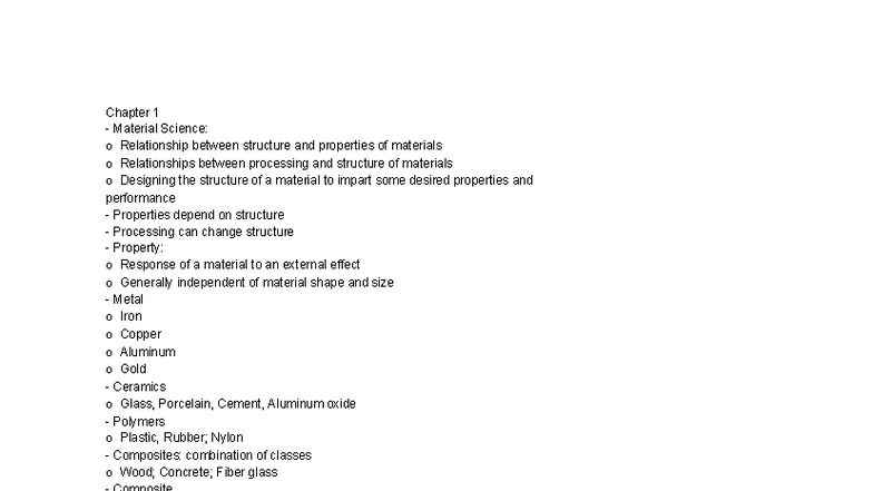 MS Chapter 1 - Material Science Overview and Key Concepts - Studocu