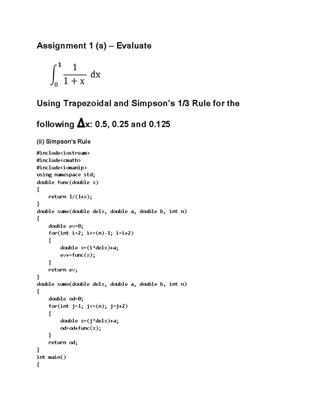 Assignment 1(a) – Trapezoidal & Simpson's Rule Evaluation - Studocu