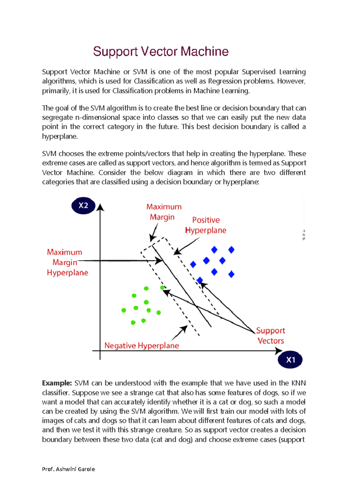 Support Vector Machine (SVM) Notes for ML Class - Studocu