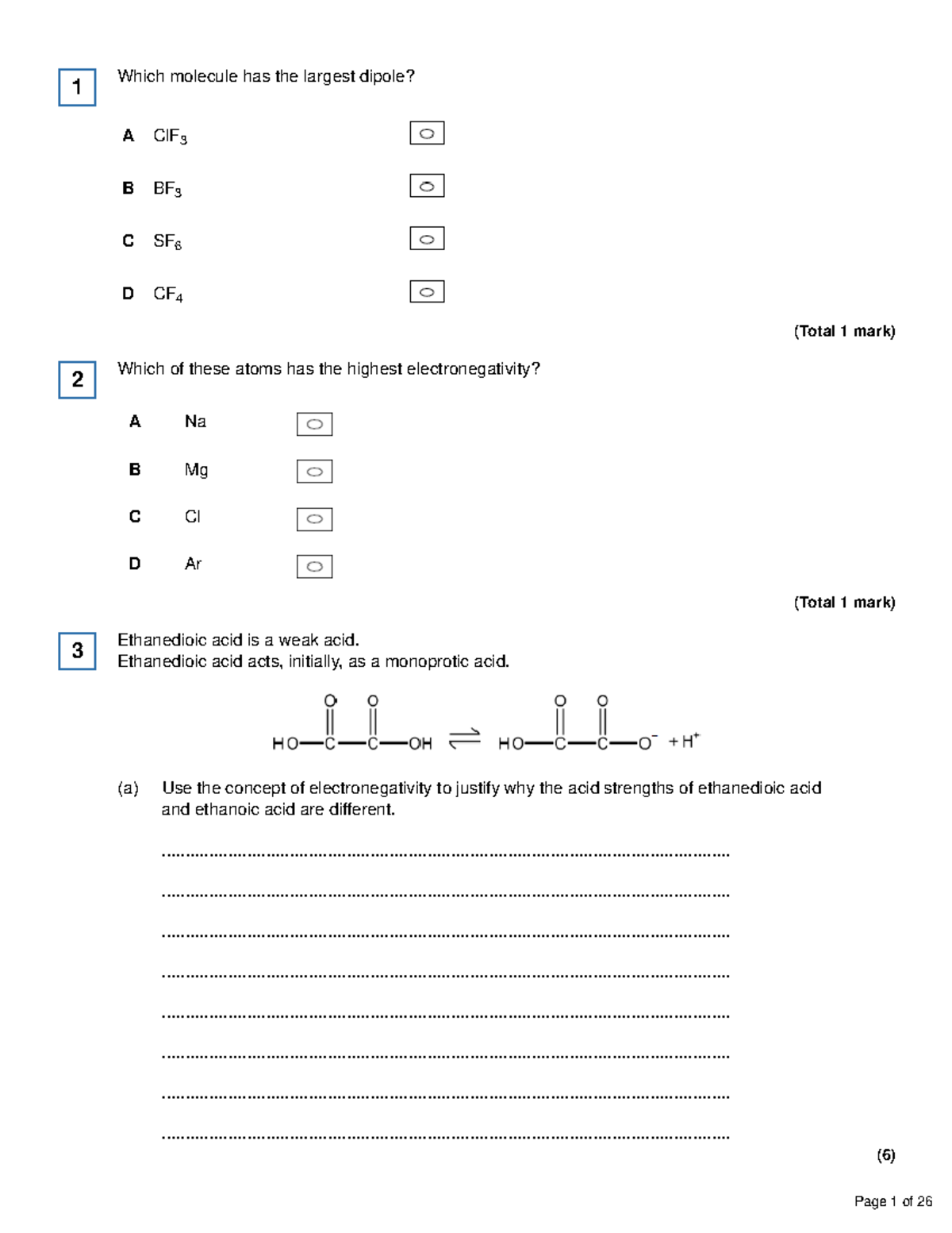 AS Level Bond Polarity Exam Questions - Comprehensive Study Guide - Studocu
