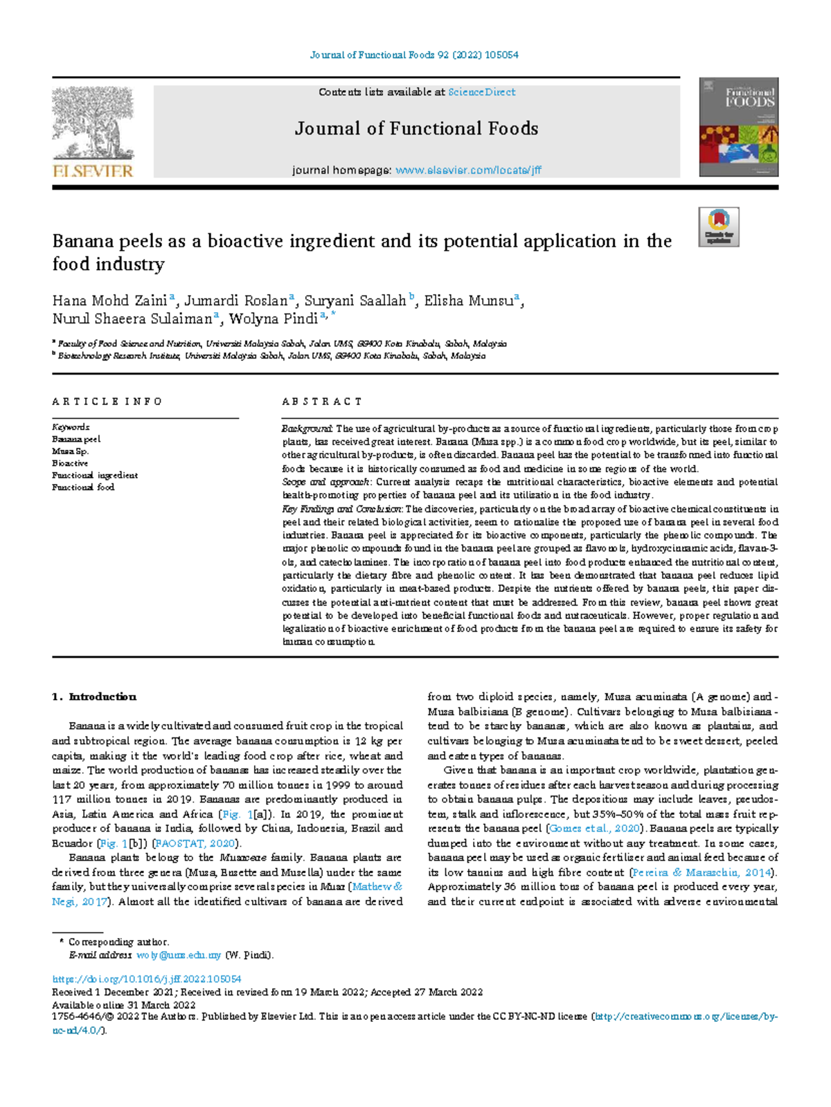 Potential Applications of Banana Peels in Functional Foods (FST 2022 ...