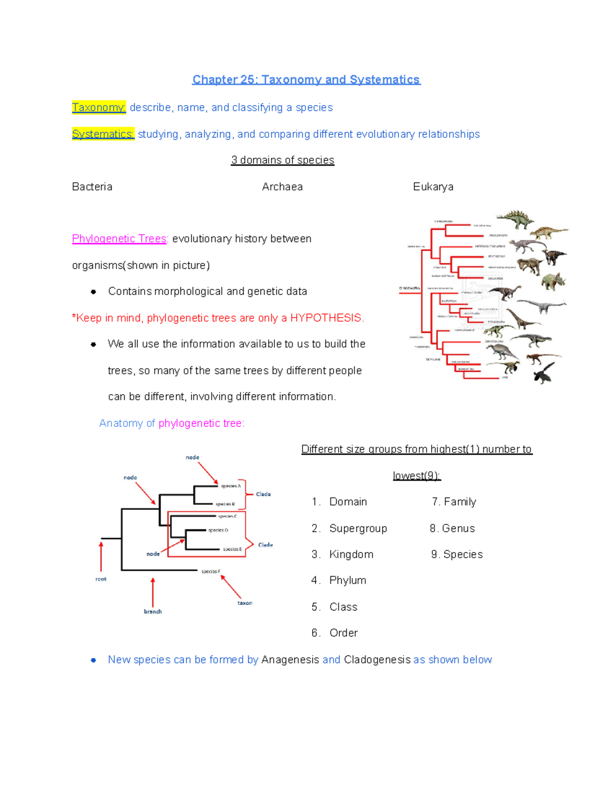Bio 1300 Ch. 25 Stu Docu - Chapter 25: Taxonomy and Systematics ...