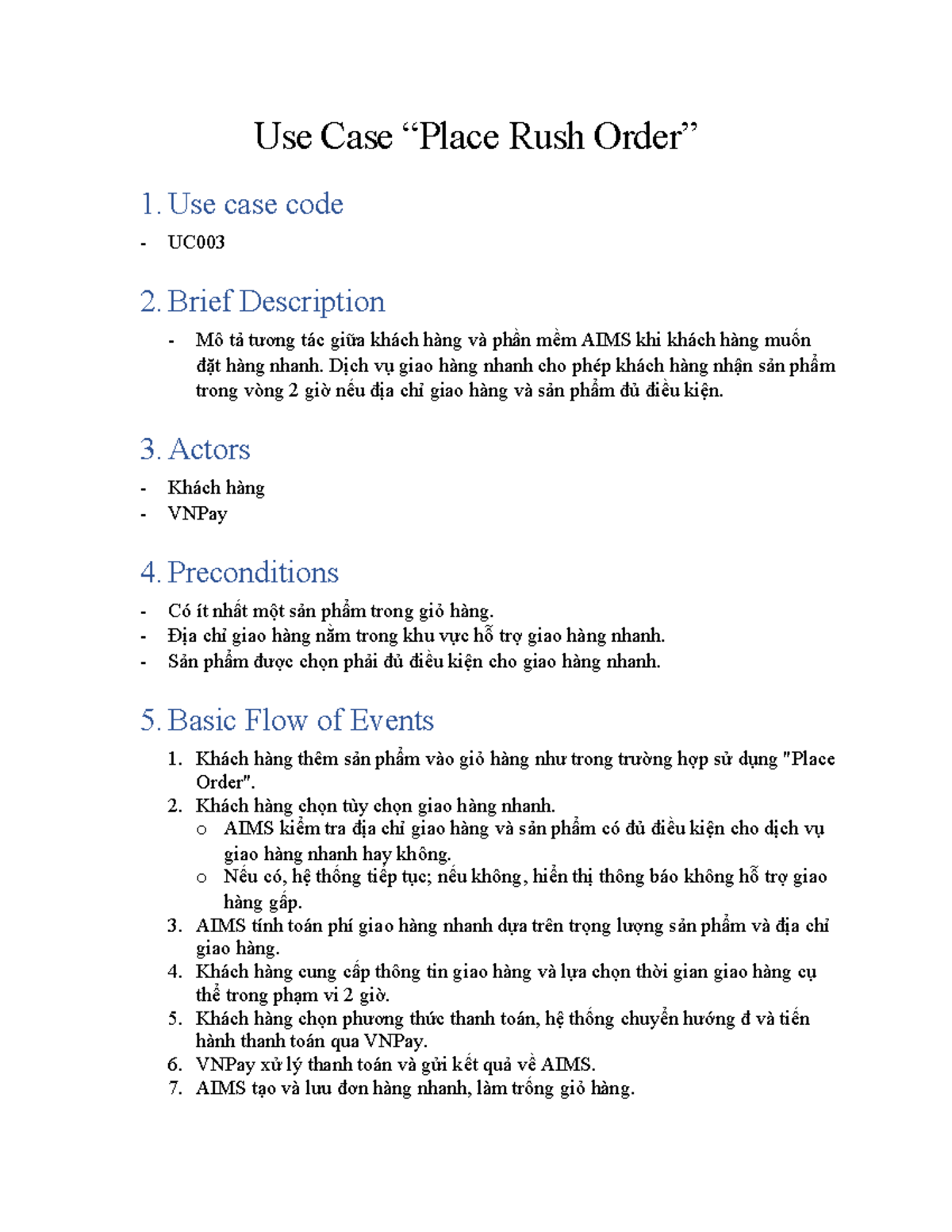 Use-case-specification-Place Rush-Order - Use Case “Place Rush Order” 1 ...