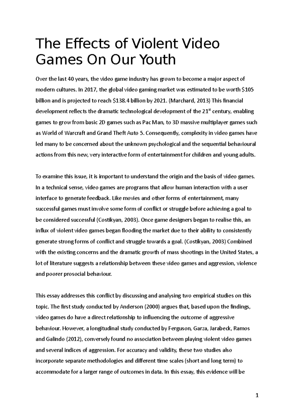PSYC2030 Essay: The Impact of Violent Video Games on Youth Aggression ...
