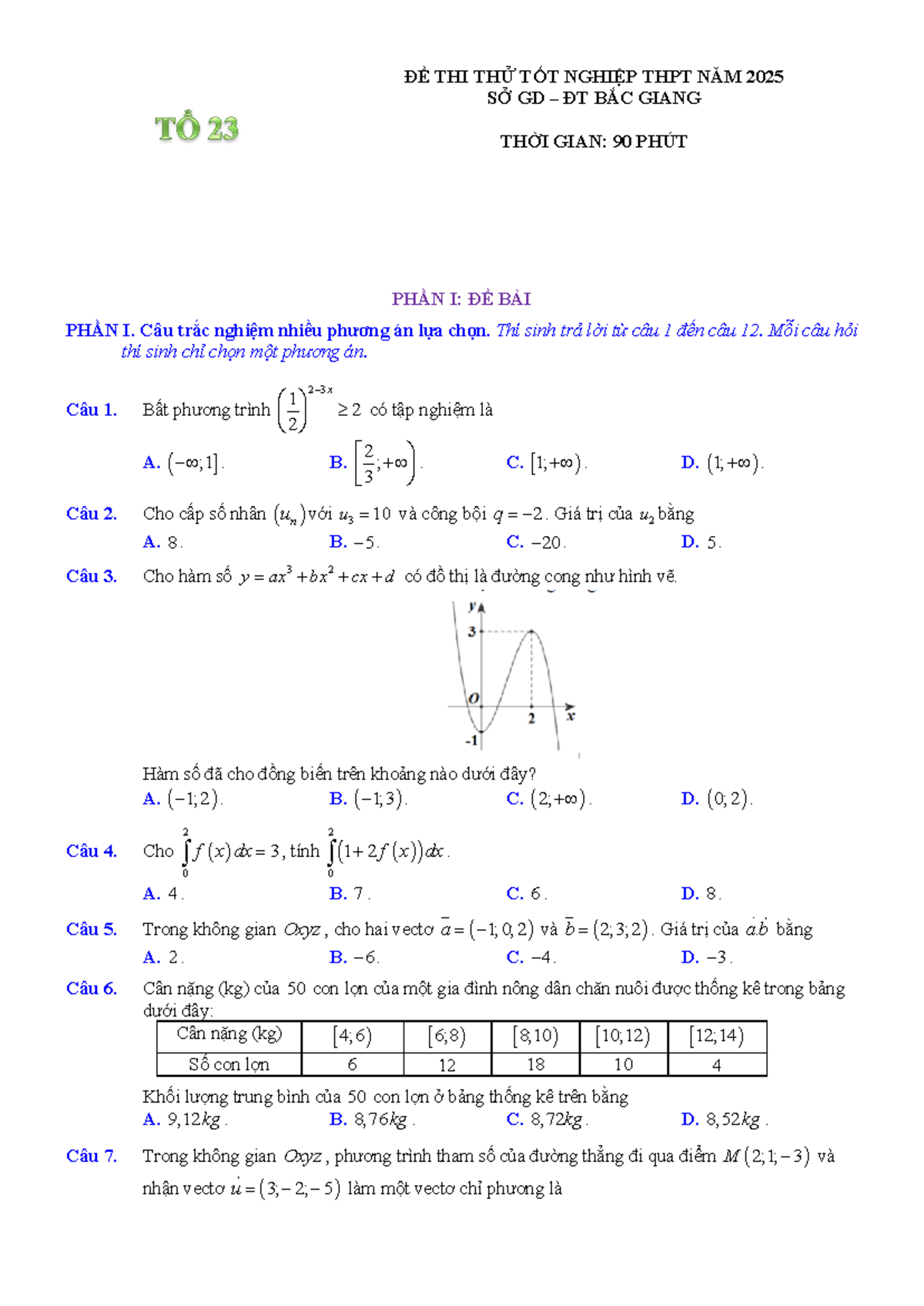 ĐỀ THI THỬ TỐT NGHIỆP THPT NĂM 2025 - SỞ GD ĐT BẮC GIANG - Studocu