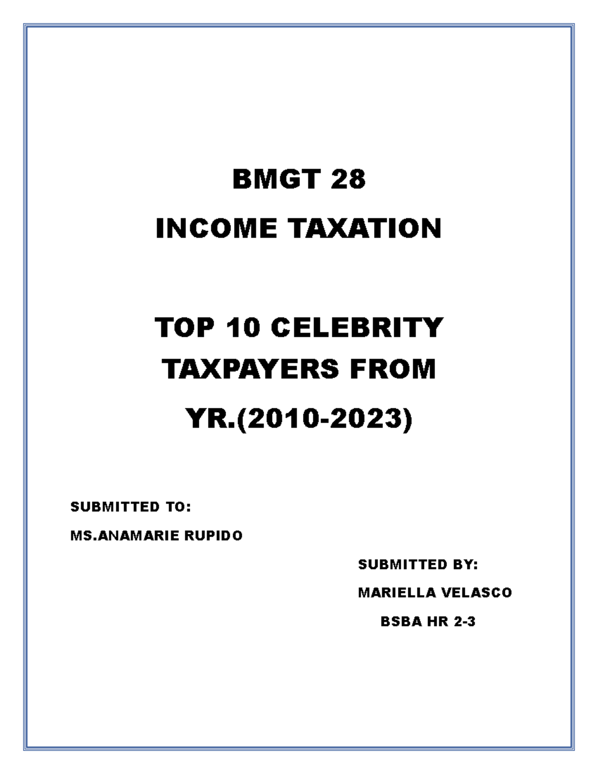 BMGT 28: Top 10 Tax-Paying Celebrities (2010-2023) Analysis - Studocu
