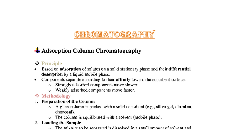 Unit 3 Notes: Chromatography Techniques and Principles - Studocu