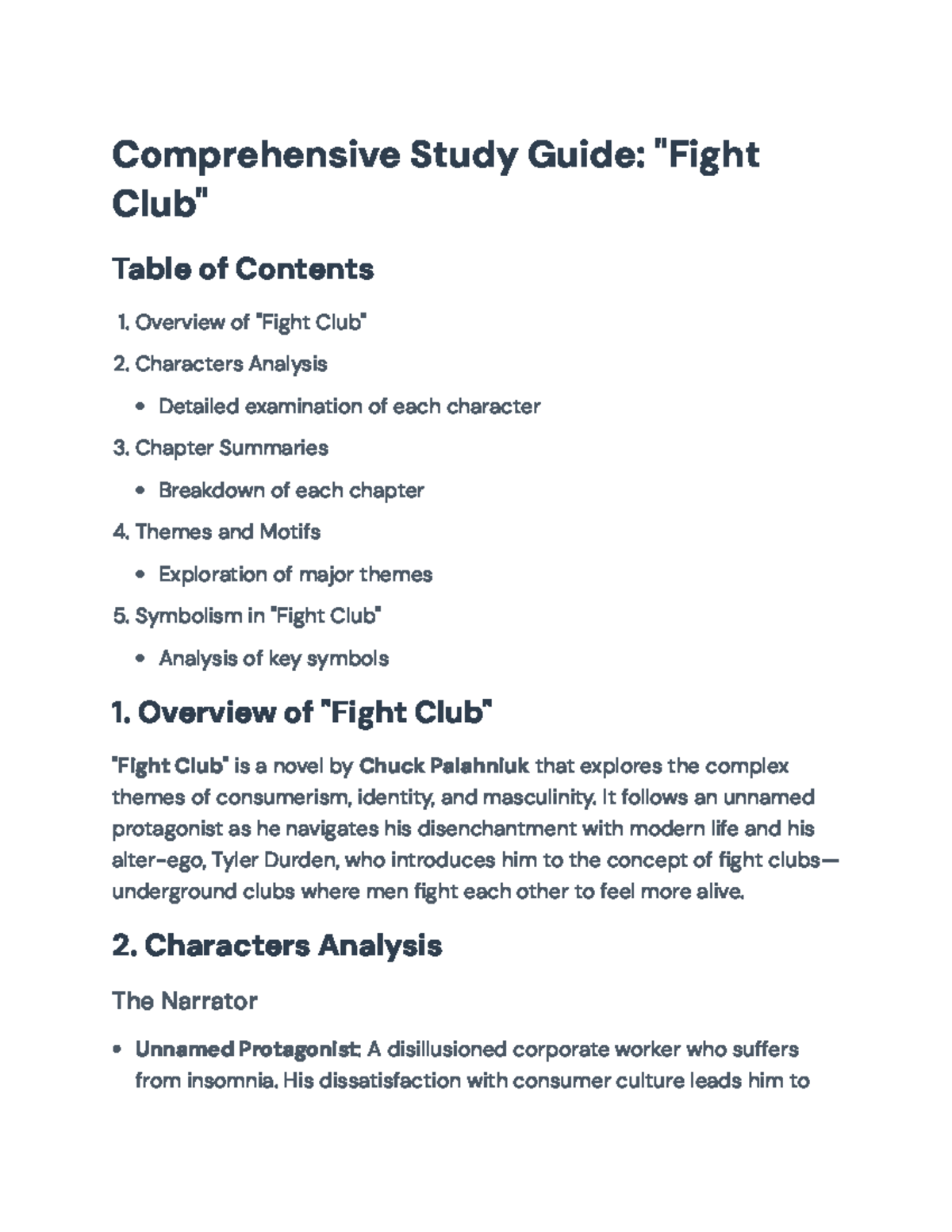 Comprehensive Study Guide for "Fight Club" (ENG 101) - Comprehensive ...
