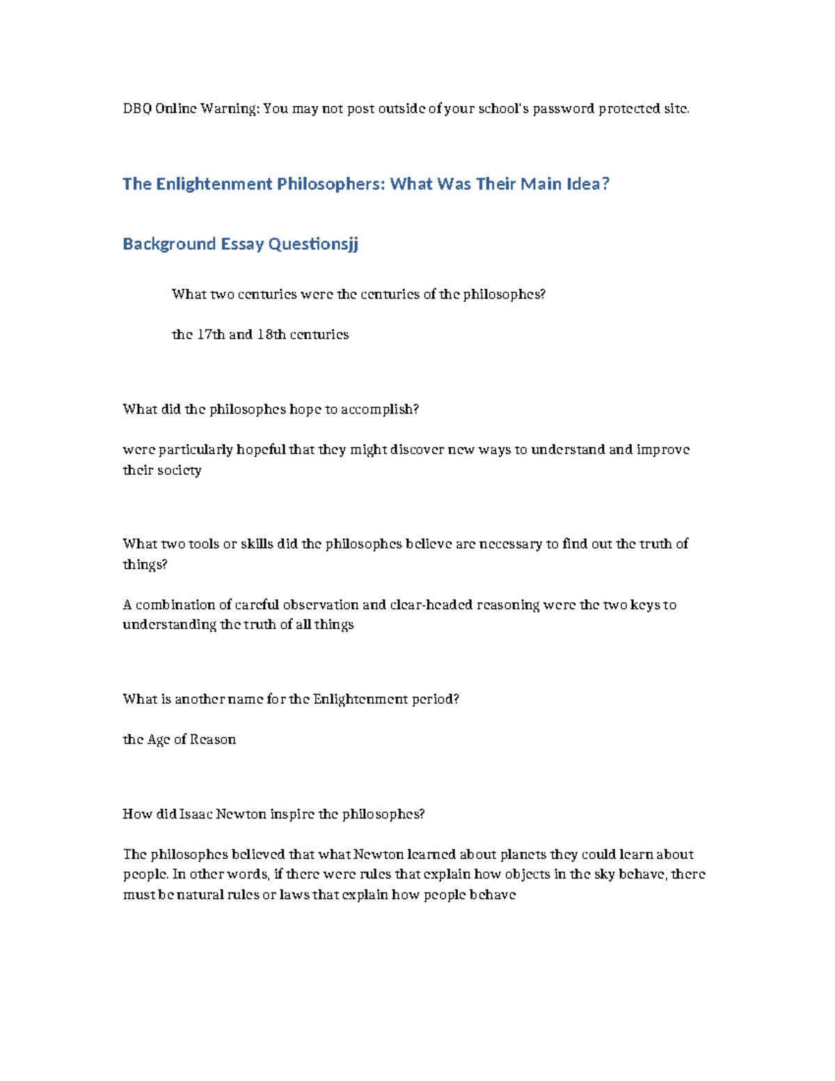 DBQ: Enlightenment Philosophers and Their Main Ideas - Studocu